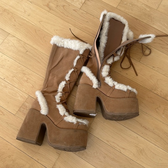 Demonia | Shoes | Fur Platform Boots | Poshmark